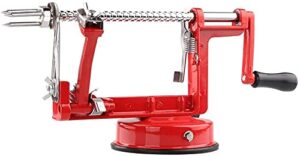 apple peeler, stainless steel apple corer slicer peeler, durable heavy duty die cast magnesium alloy apple peeler slicer corer with suction base, red