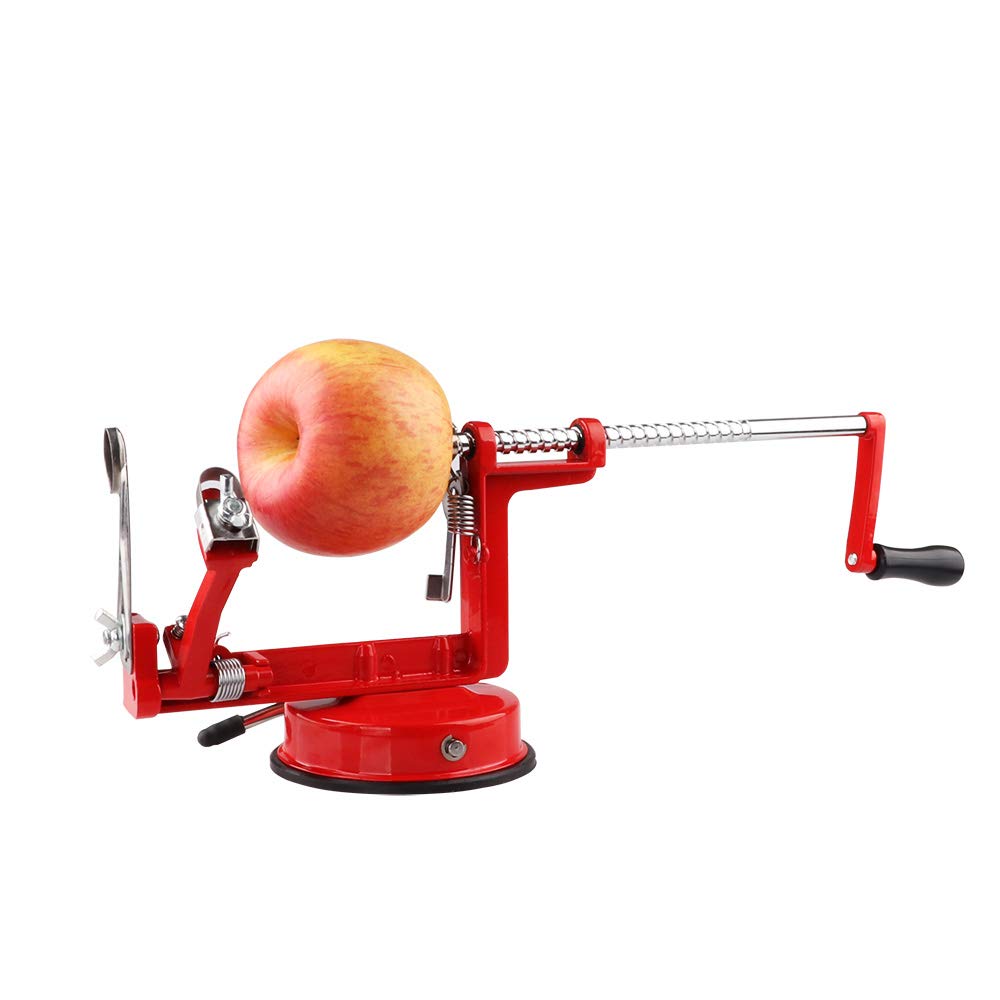 Apple Peeler, Stainless Steel Apple Corer Slicer Peeler, Durable Heavy Duty Die Cast Magnesium Alloy Apple Peeler Slicer Corer with Suction Base, Red