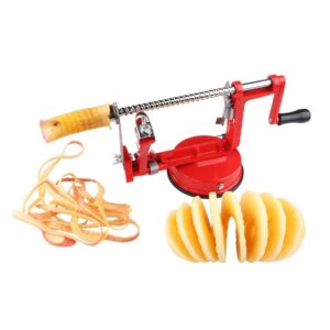 Apple Peeler, Stainless Steel Apple Corer Slicer Peeler, Durable Heavy Duty Die Cast Magnesium Alloy Apple Peeler Slicer Corer with Suction Base, Red