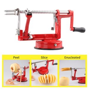 Apple Peeler, Stainless Steel Apple Corer Slicer Peeler, Durable Heavy Duty Die Cast Magnesium Alloy Apple Peeler Slicer Corer with Suction Base, Red