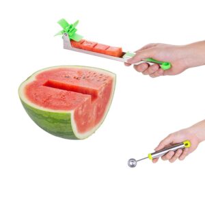 watermelon slicer cutter - stainless steel knife corer fruit vegetable tools kitchen gadgets with melon baller scoop extra