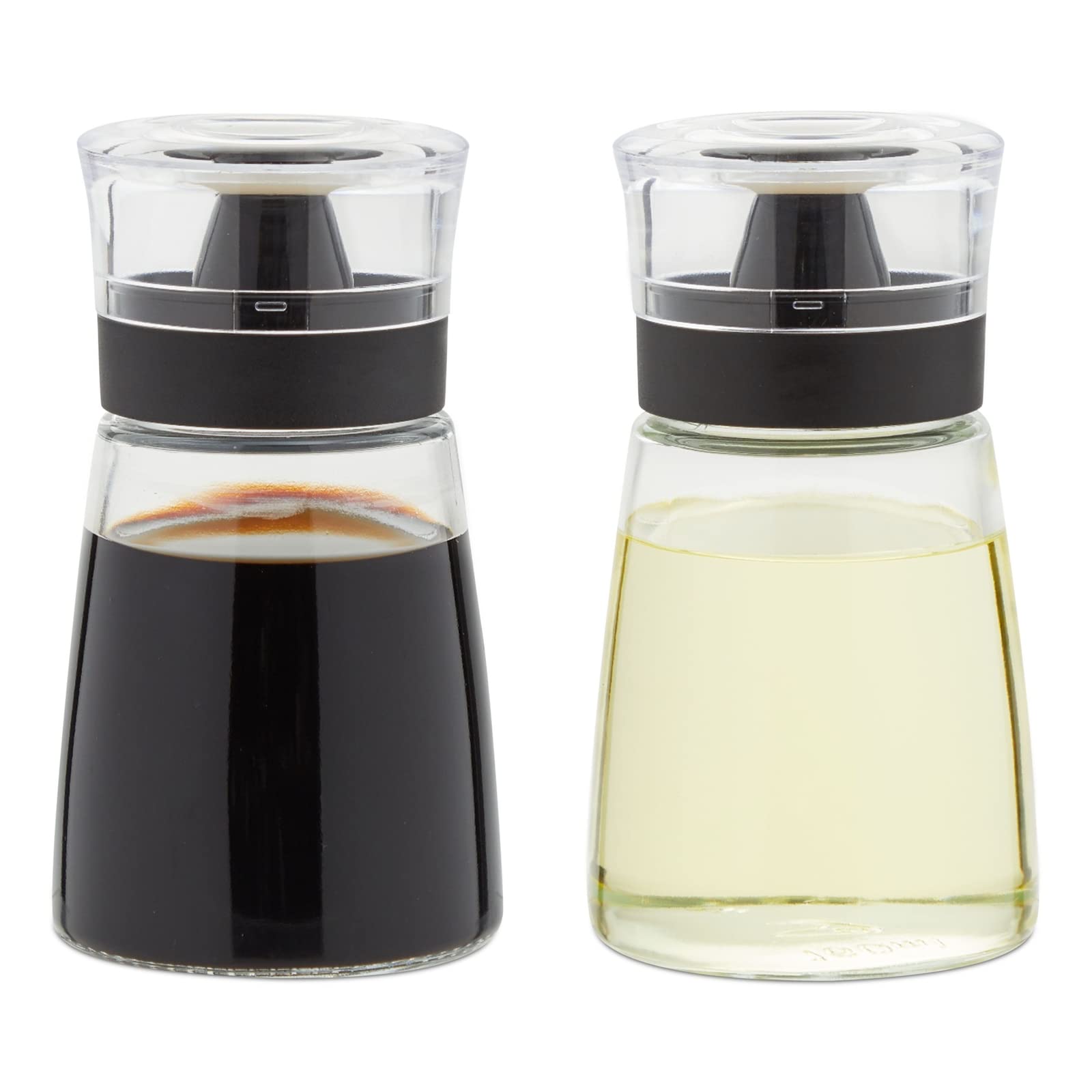 Juvale 2 Piece Small Oil and Vinegar Dispenser Set for Kitchen, Glass Cruet Bottles with No Drip Tops for Salad Dressing, Balsamic, Soy Sauce (5.5 oz)