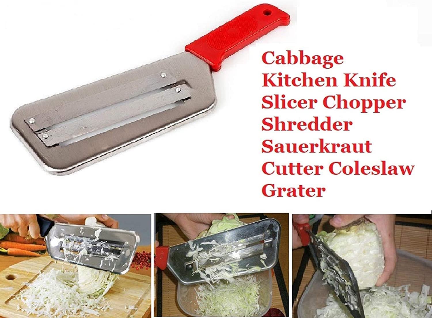 YukaBa Cabbage Kitchen Knife Slicer Chopper Shredder Sauerkraut Cutter Coleslaw Grater (Red-A)