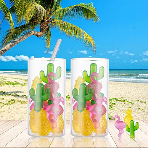 NJN Reusable Plastic Ice Cubes, 24 Pack Refreezable Ice Cubes for Drinks, Cocktails, Wine or Coffee, BPA Free (Flamingo), Multicolor