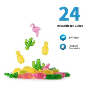 NJN Reusable Plastic Ice Cubes, 24 Pack Refreezable Ice Cubes for Drinks, Cocktails, Wine or Coffee, BPA Free (Flamingo), Multicolor