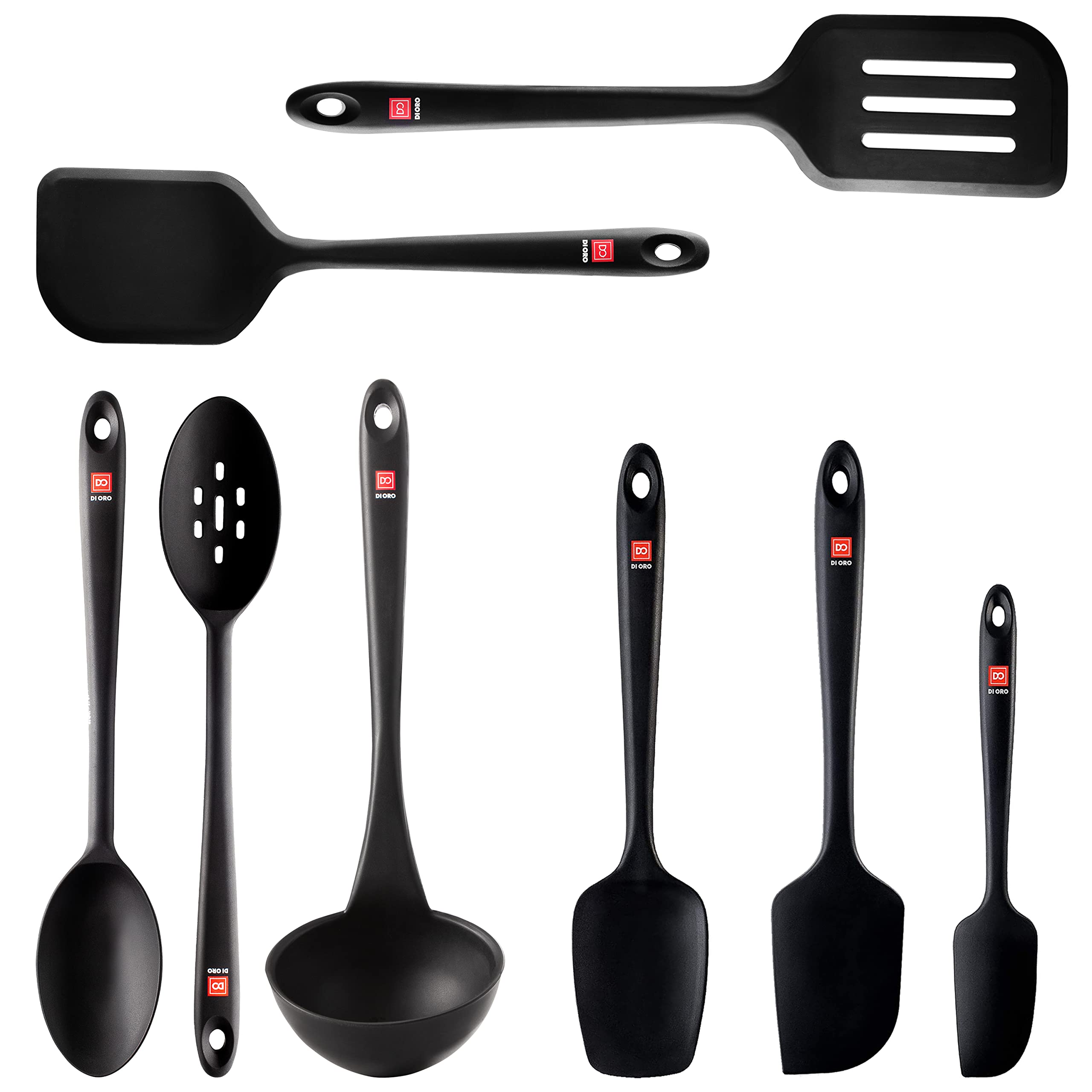 DI ORO 8-Piece Silicone Kitchen Utensil Set - 600°F Heat-Resistant Nonstick Flexible Seamless Silicone Turner Spatulas, Spoons, & Ladle - Nonstick Cookware Safe Tools for Baking & Cooking - BPA Free