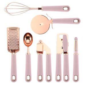 cook with color 7 pc kitchen gadget set copper coated stainless steel utensils with soft touch pink handles