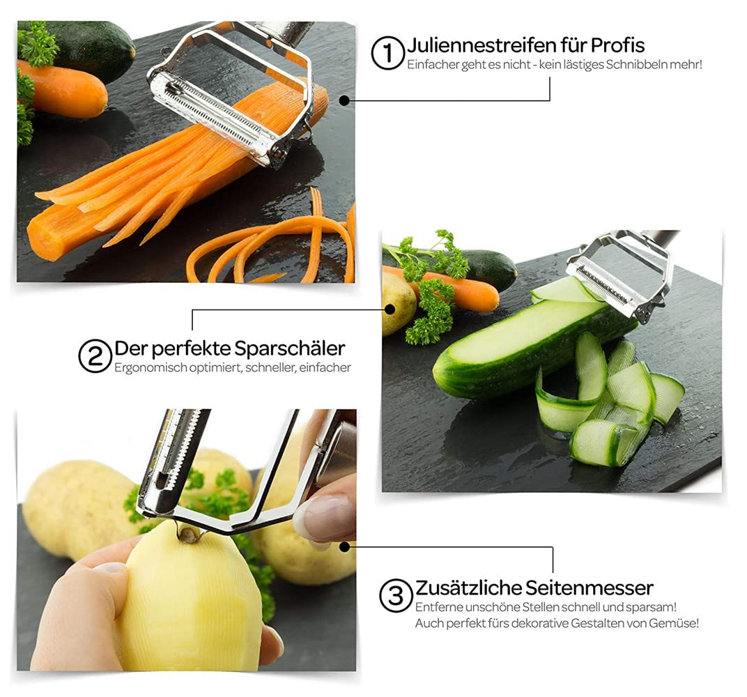 Vegetable Peeler，SZYIKUER Stainless Steel 2 in 1 Julienne Vegetable Peeler Perfect for Carrot Potato Melon Gadget Vegetable Fruit