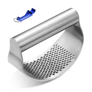 garlic press rocker, stainless steel garlic crusher mincer with bottle opener(color random)