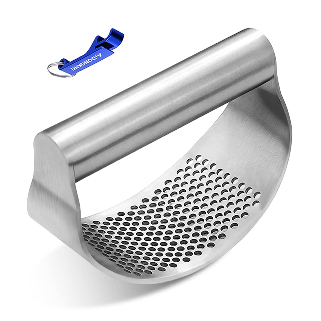 Garlic Press Rocker, Stainless Steel Garlic Crusher Mincer with Bottle Opener(Color Random)