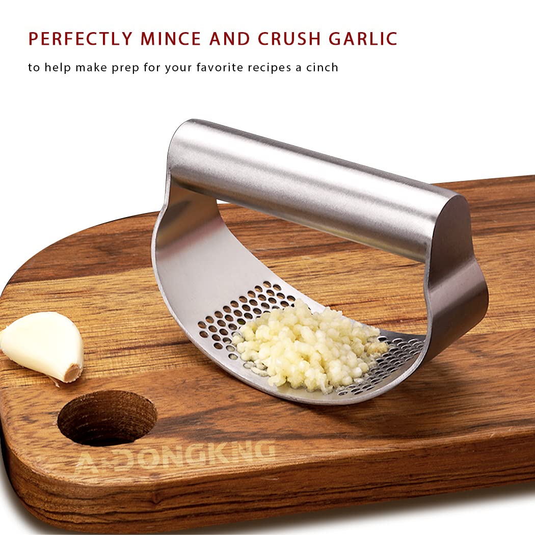 Garlic Press Rocker, Stainless Steel Garlic Crusher Mincer with Bottle Opener(Color Random)