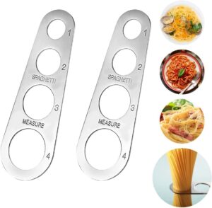 pack of 2 stainless steel spaghetti pasta measuring tool with 4 serving portion to properly measure spaghetti- salesdude kitchen gadgets, silver, 7-1/4 inches, c-30