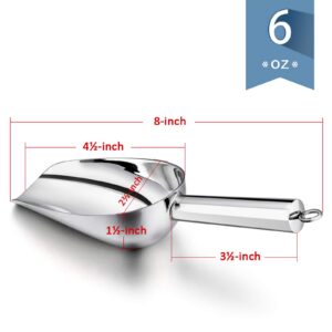 E-far 6 Ounce Ice Scoop Set of 2, Small Stainless Steel Scoops for Ice Cube/Candy/Flour/Sugar, Metal Utility Scoops for Canisters, Baking, Kitchen Pantry, Rust Free & Dishwasher Safe