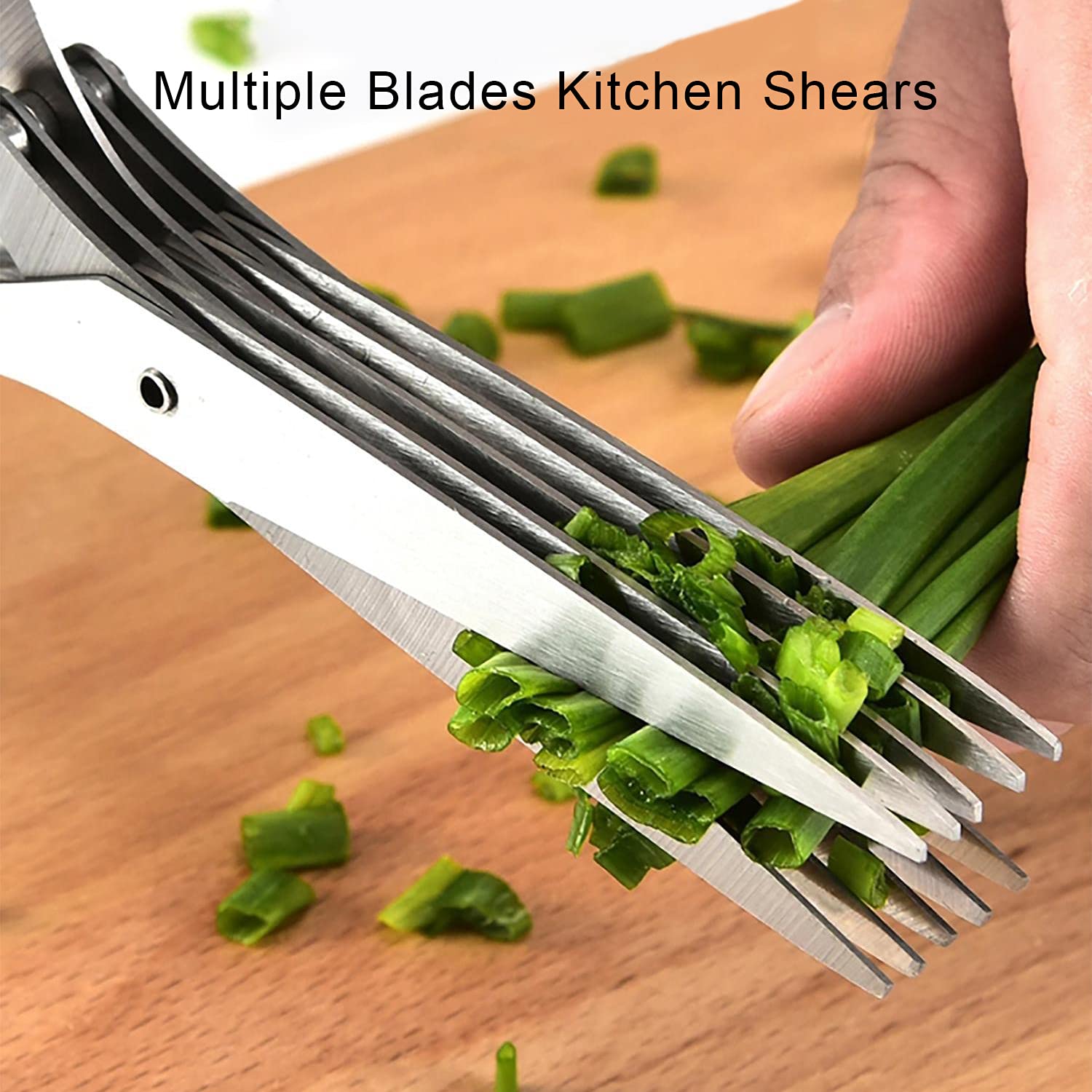 Herb Scissors, Kitchen Shears with 5 Blades and Cover, Multipurpose Cutting Herb Stripper, Kitchen Shears Dishwasher Safe, Kitchen Scissors for Cutting Herbs and Papers, Green