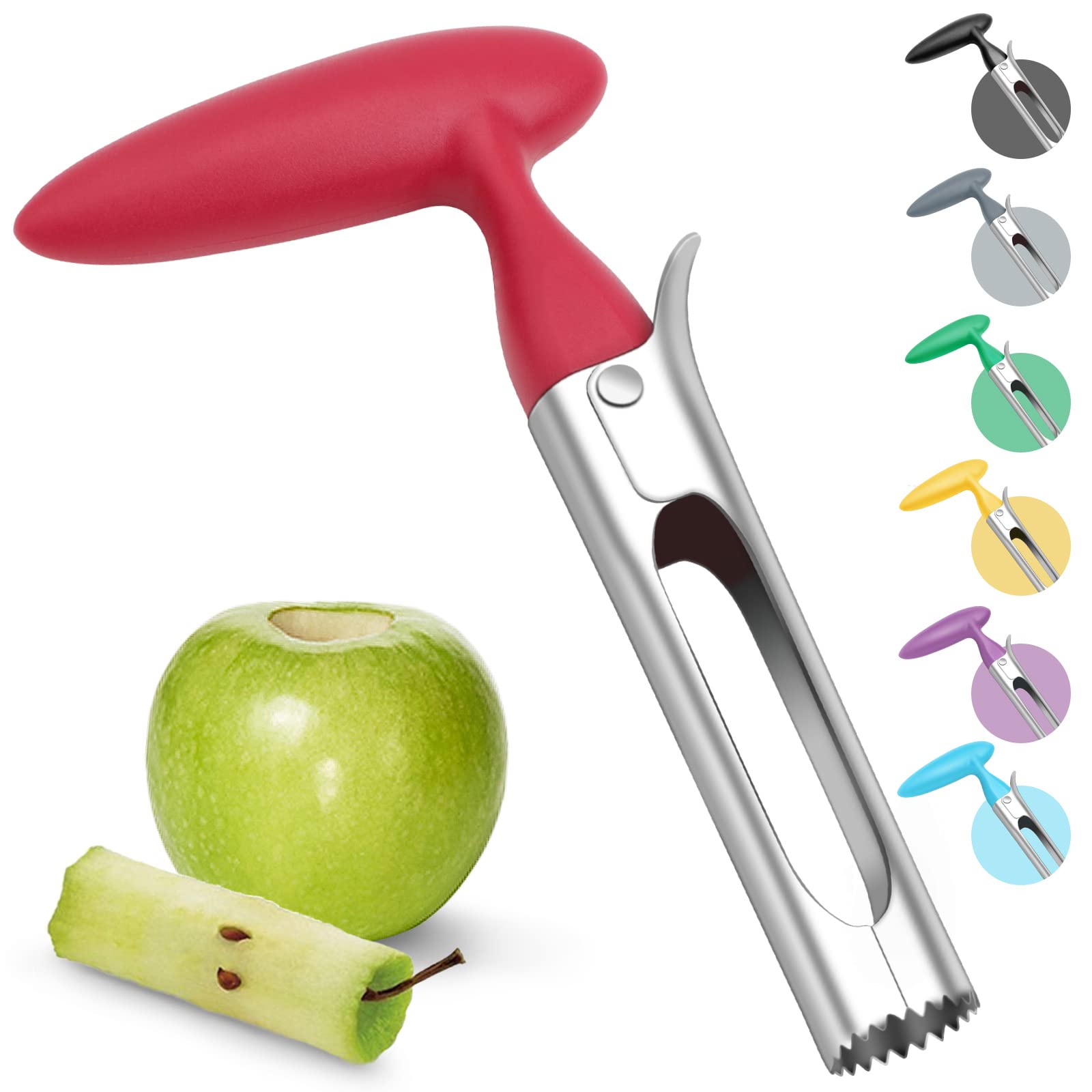 Asdirne Premium Apple Corer, Food-Grade Stainless Steel Blade, Sturdy Ergonomic Handle, Easy to Use, Sharp and Durable, for Removing Cores of Apples and Pears, 6.9Inch, Red