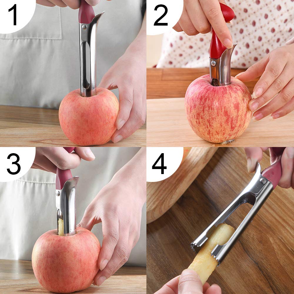 Asdirne Premium Apple Corer, Food-Grade Stainless Steel Blade, Sturdy Ergonomic Handle, Easy to Use, Sharp and Durable, for Removing Cores of Apples and Pears, 6.9Inch, Red