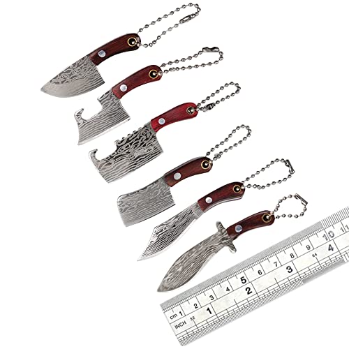 Ruksifg Damascus Mini Knife Set Chef Tiny Knife Set for Package Opener Box Cutter Bottle Opener- Set of 6