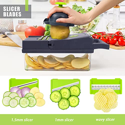 TeeFity Vegetable Chopper, Multifunctional Chopper Vegetable Cutter with 7 Interchangeable Blades, Mandoline Onion Dicer for Kitchen, Veggie Chopper Food Slicer with Container and Drain Basket