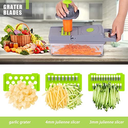 TeeFity Vegetable Chopper, Multifunctional Chopper Vegetable Cutter with 7 Interchangeable Blades, Mandoline Onion Dicer for Kitchen, Veggie Chopper Food Slicer with Container and Drain Basket