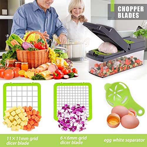 TeeFity Vegetable Chopper, Multifunctional Chopper Vegetable Cutter with 7 Interchangeable Blades, Mandoline Onion Dicer for Kitchen, Veggie Chopper Food Slicer with Container and Drain Basket