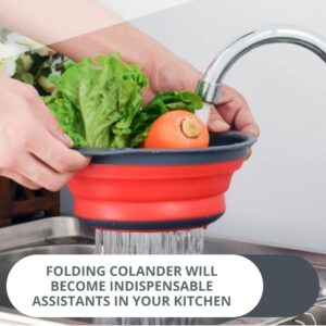 Round Collapsible Colander with Plastic Handles Round Silicone Kitchen Strainers Foldable Kitchen Strainer Perfect for Draining Pasta Vegetable and Fruit Red