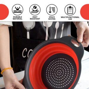 Round Collapsible Colander with Plastic Handles Round Silicone Kitchen Strainers Foldable Kitchen Strainer Perfect for Draining Pasta Vegetable and Fruit Red