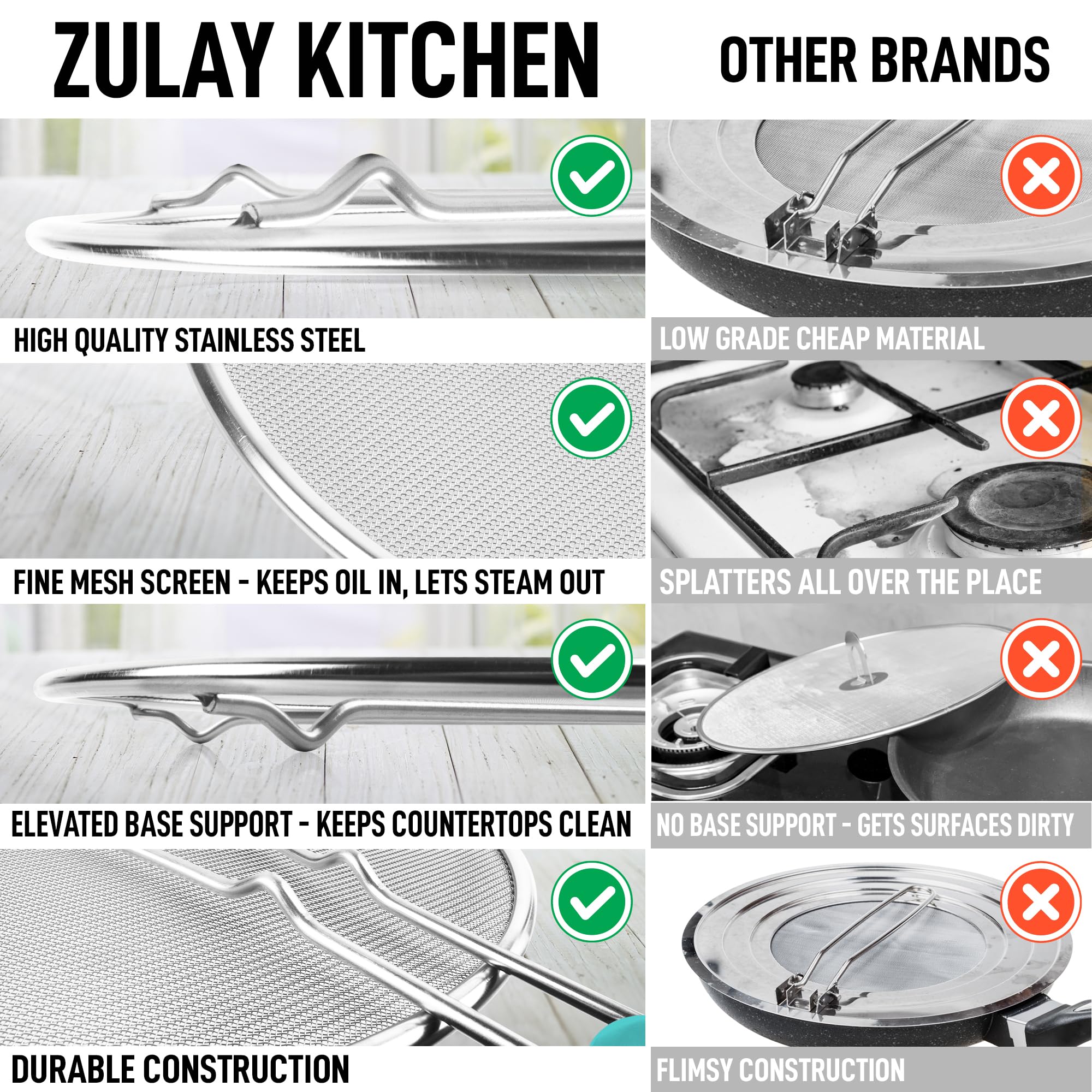 Zulay Kitchen Large Splatter Screen for Frying Pan (13") - Blocks Hot Oil Splashes - Stainless Steel Grease Splatter Guard for Frying Pan - Keeps Stoves Clean & Prevents Burns While Cooking (Blue)