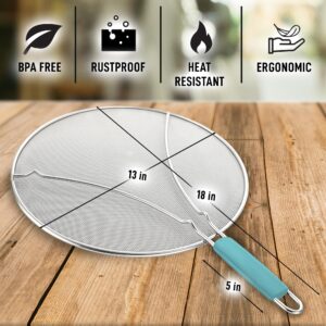 Zulay Kitchen Large Splatter Screen for Frying Pan (13") - Blocks Hot Oil Splashes - Stainless Steel Grease Splatter Guard for Frying Pan - Keeps Stoves Clean & Prevents Burns While Cooking (Blue)