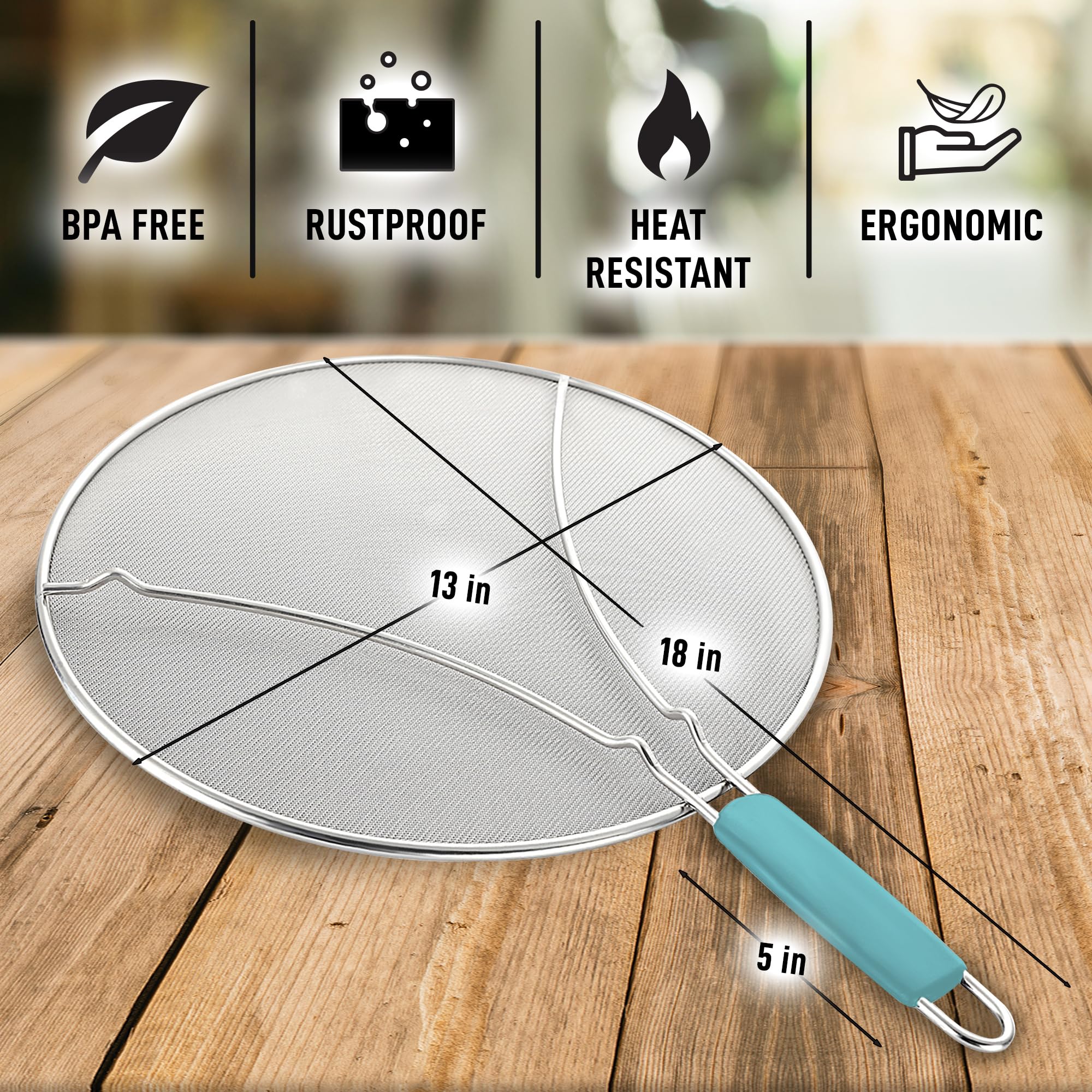 Zulay Kitchen Large Splatter Screen for Frying Pan (13") - Blocks Hot Oil Splashes - Stainless Steel Grease Splatter Guard for Frying Pan - Keeps Stoves Clean & Prevents Burns While Cooking (Blue)