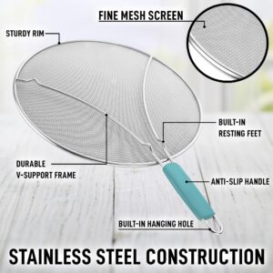 Zulay Kitchen Large Splatter Screen for Frying Pan (13") - Blocks Hot Oil Splashes - Stainless Steel Grease Splatter Guard for Frying Pan - Keeps Stoves Clean & Prevents Burns While Cooking (Blue)