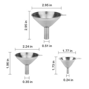 Stainless Steel Funnels for Kitchen,Small Metal Funnels (1.7Inch/ 2.2Inch/ 2.9Inch) No Spilling Food Grade Kitchen Funnels for Essentail Oil, Spices, Flask, Perfume