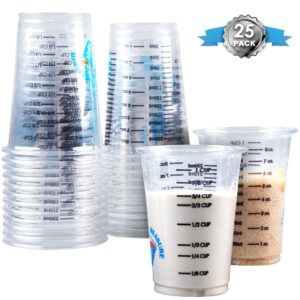 Clever Measure Disposable Mixing Cups Pack of 25 8oz Graduated Clear Plastic Measuring Cups Multipurpose Mixing Resin Epoxy Paint Stain Art Supplies Cooking & Baking Calibrated Measurements in ML & OZ