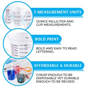 Clever Measure Disposable Mixing Cups Pack of 25 8oz Graduated Clear Plastic Measuring Cups Multipurpose Mixing Resin Epoxy Paint Stain Art Supplies Cooking & Baking Calibrated Measurements in ML & OZ