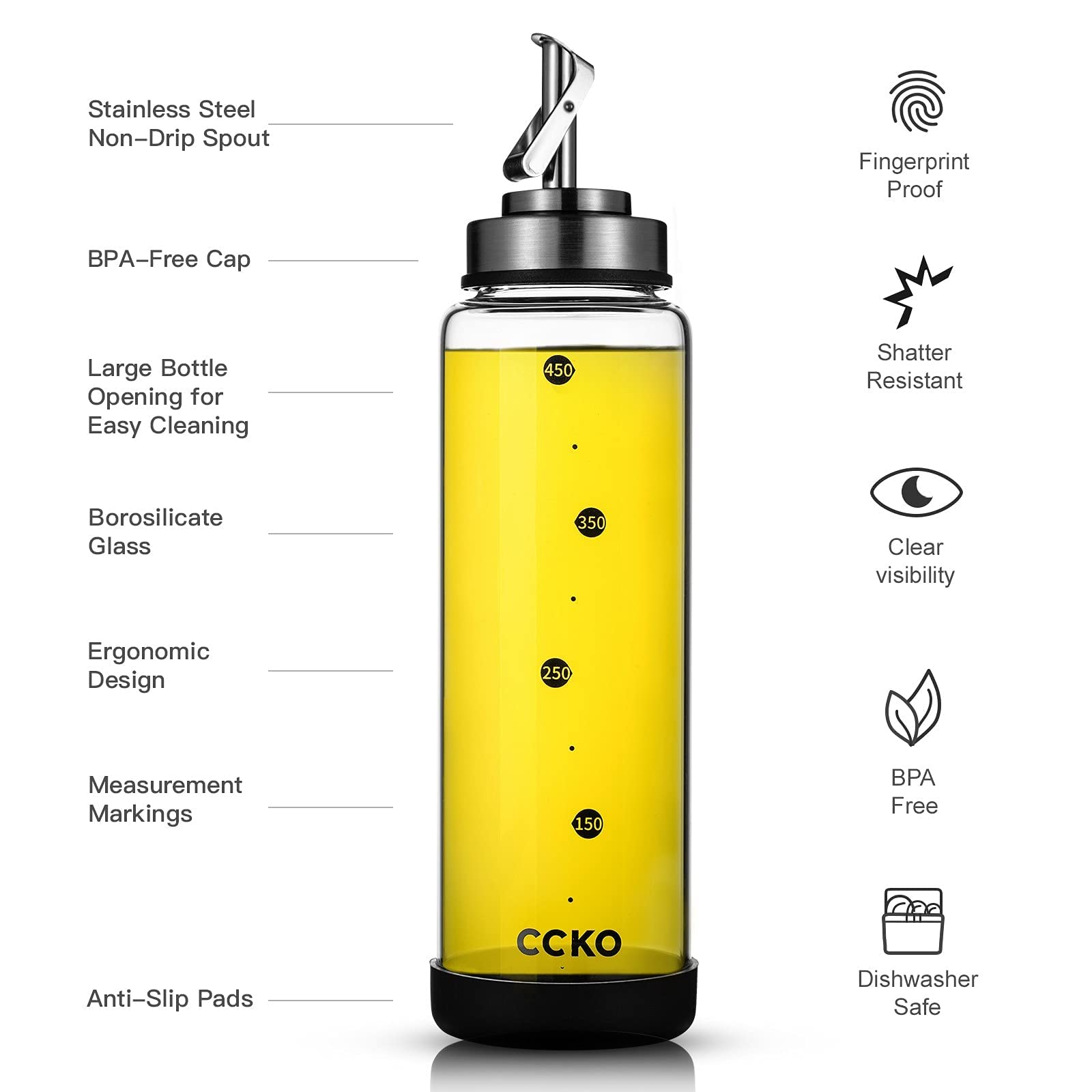 Glass Olive Oil Dispenser Bottle Shatterproof and Leakproof with Stainless Steel Spouts High Temperature Resistant 17oz Cooking Oil and Vinegar Cruet Dispenser