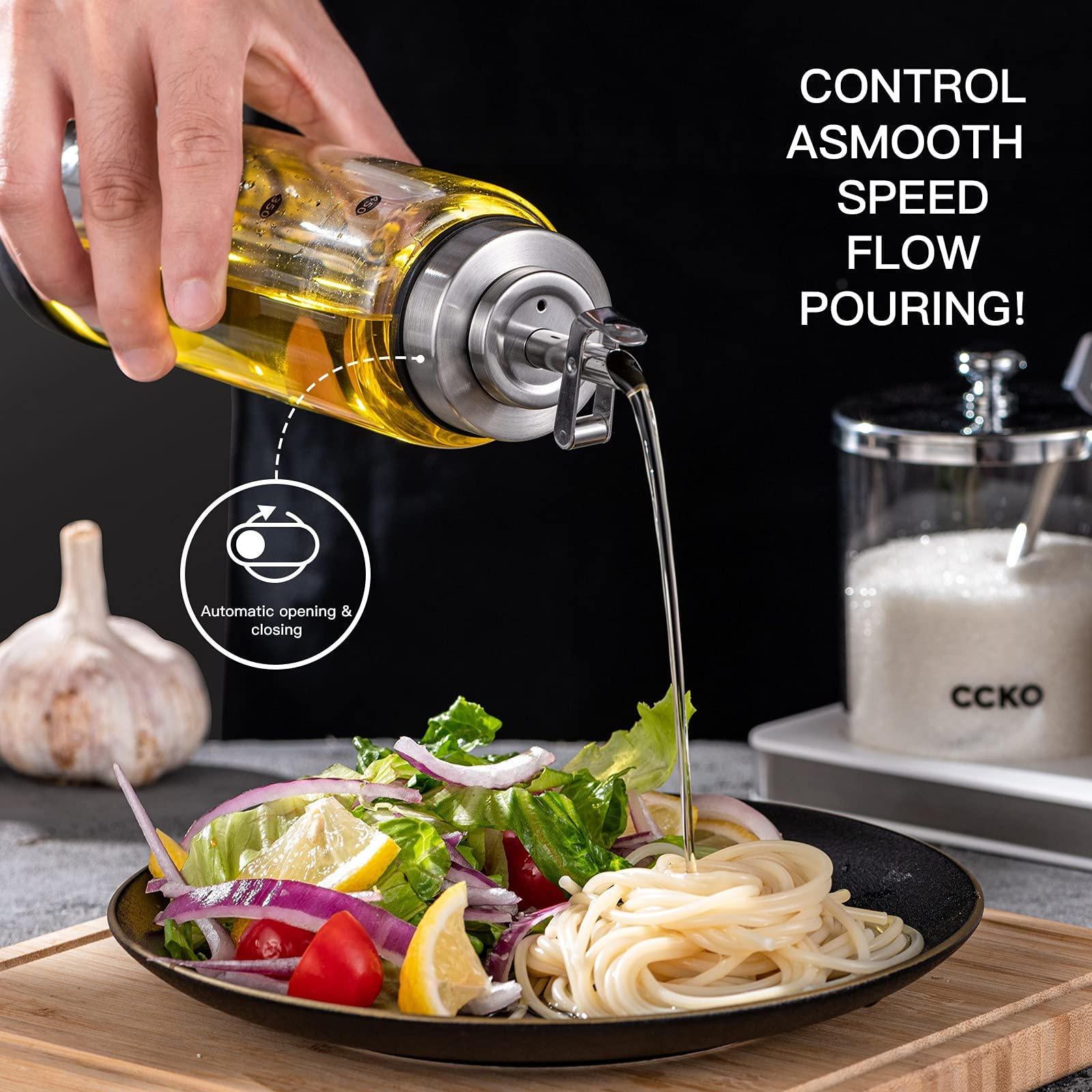 Glass Olive Oil Dispenser Bottle Shatterproof and Leakproof with Stainless Steel Spouts High Temperature Resistant 17oz Cooking Oil and Vinegar Cruet Dispenser