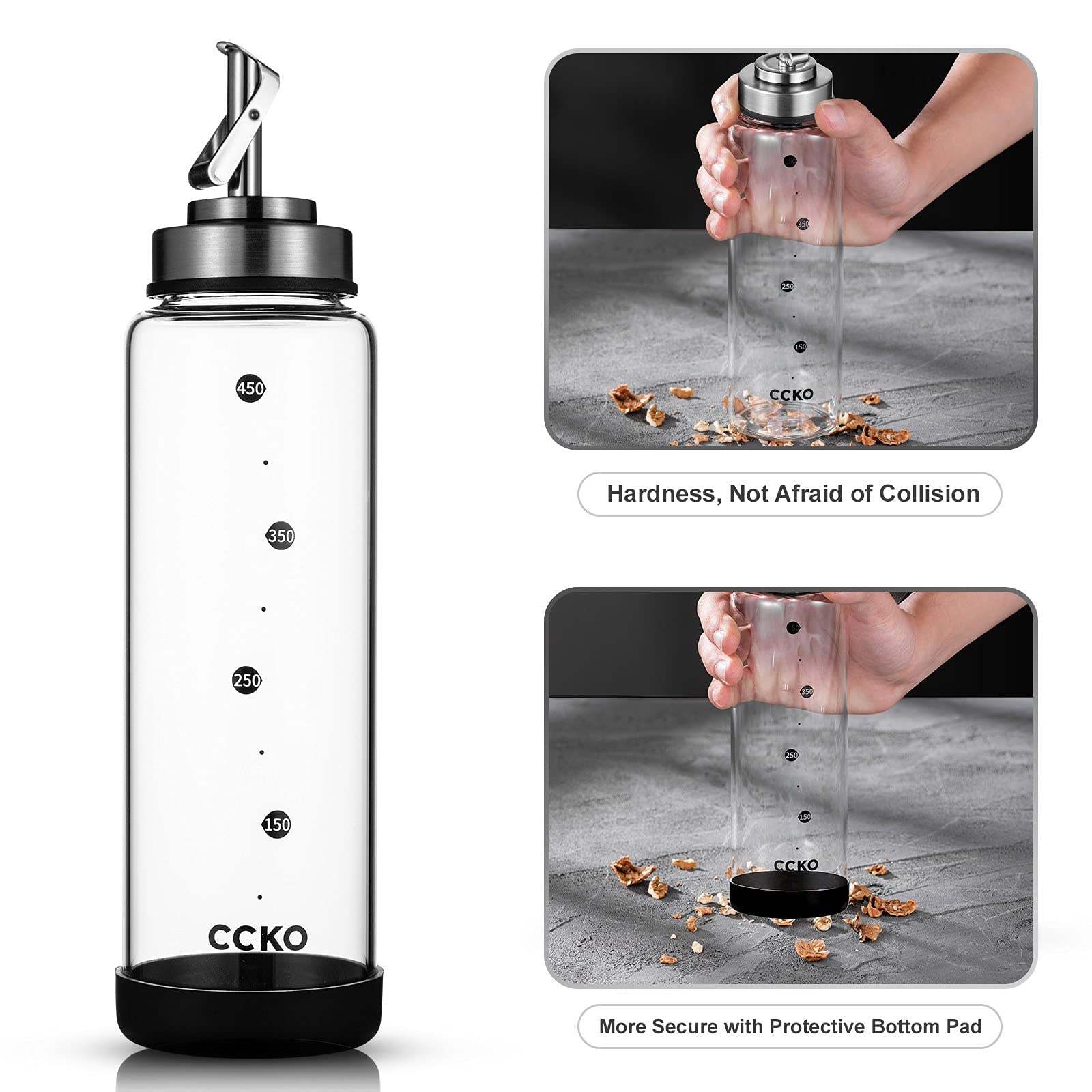 Glass Olive Oil Dispenser Bottle Shatterproof and Leakproof with Stainless Steel Spouts High Temperature Resistant 17oz Cooking Oil and Vinegar Cruet Dispenser