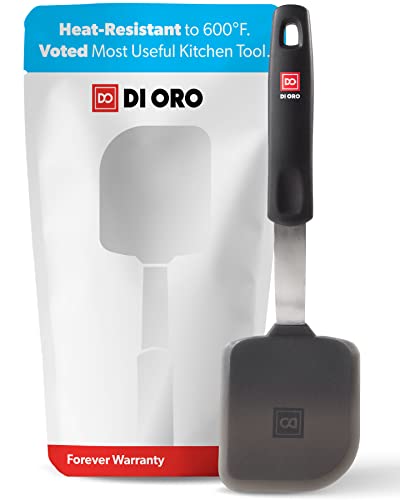 DI ORO Silicone Turner Spatula - Kitchen Spatulas for Nonstick Cookware - Flexible & Thin Cooking Turner for Flipping Pancakes & Eggs - 600°F High Heat-Resistant & BPA Free - Dishwasher Safe (Black)