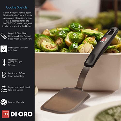 DI ORO Silicone Turner Spatula - Kitchen Spatulas for Nonstick Cookware - Flexible & Thin Cooking Turner for Flipping Pancakes & Eggs - 600°F High Heat-Resistant & BPA Free - Dishwasher Safe (Black)