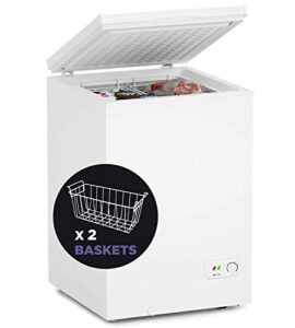 northair chest freezer - 3.5 cu ft with 2 removable baskets - reach in freezer chest - quiet compact freezer - 7 temperature settings - white