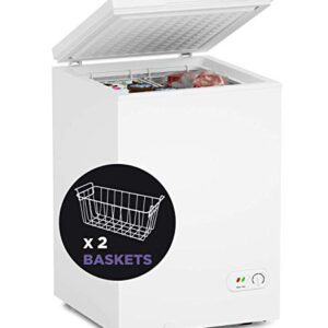 Northair Chest Freezer - 3.5 Cu Ft with 2 Removable Baskets - Reach In Freezer Chest - Quiet Compact Freezer - 7 Temperature Settings - White