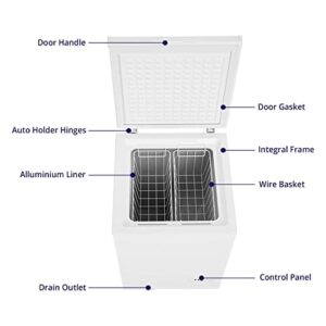 Northair Chest Freezer - 3.5 Cu Ft with 2 Removable Baskets - Reach In Freezer Chest - Quiet Compact Freezer - 7 Temperature Settings - White