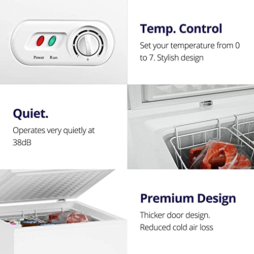 Northair Chest Freezer - 3.5 Cu Ft with 2 Removable Baskets - Reach In Freezer Chest - Quiet Compact Freezer - 7 Temperature Settings - White