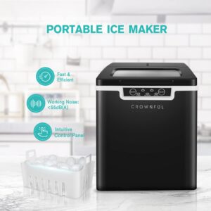 CROWNFUL Ice Maker Countertop Machine, 9 Bullet Ice Cubes Ready in 8 Minutes, 26lbs Ice in 24H, Electric Portable Ice Maker with Scoop and Basket for Home, Kitchen, Office, Party - Black