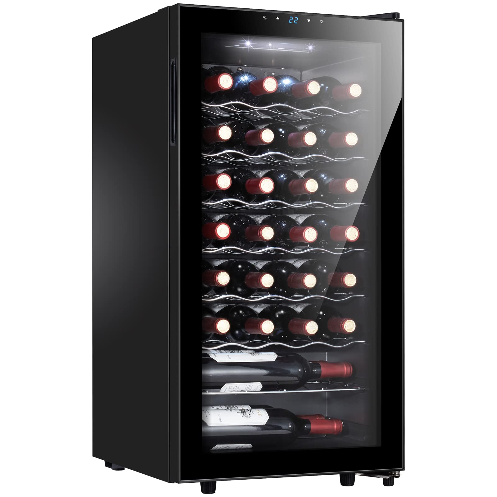 STAIGIS 28 Bottle Compressor Wine Cooler Refrigerator, Small Freestanding Wine Fridge for Red, White and Champagne, Mini Fridge with 40-66F Digital Temperature Control Glass Door