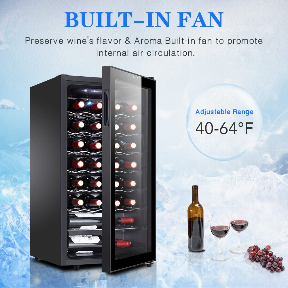 STAIGIS 28 Bottle Compressor Wine Cooler Refrigerator, Small Freestanding Wine Fridge for Red, White and Champagne, Mini Fridge with 40-66F Digital Temperature Control Glass Door