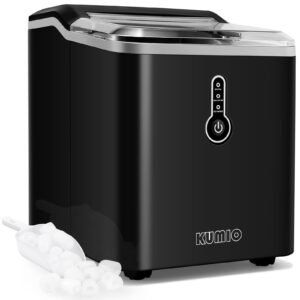 kumio ice makers countertop, 9 thick bullet ice ready in 6-9 mins, 26.5 lbs in 24hrs, portable ice maker with ice scoop and basket, compact design for home kitchen office bar party, black