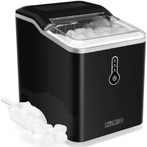 KUMIO Ice Makers Countertop, 9 Thick Bullet Ice Ready in 6-9 Mins, 26.5 Lbs in 24Hrs, Portable Ice Maker with Ice Scoop and Basket, Compact Design for Home Kitchen Office Bar Party, Black