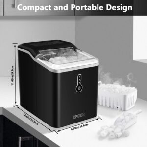 KUMIO Ice Makers Countertop, 9 Thick Bullet Ice Ready in 6-9 Mins, 26.5 Lbs in 24Hrs, Portable Ice Maker with Ice Scoop and Basket, Compact Design for Home Kitchen Office Bar Party, Black