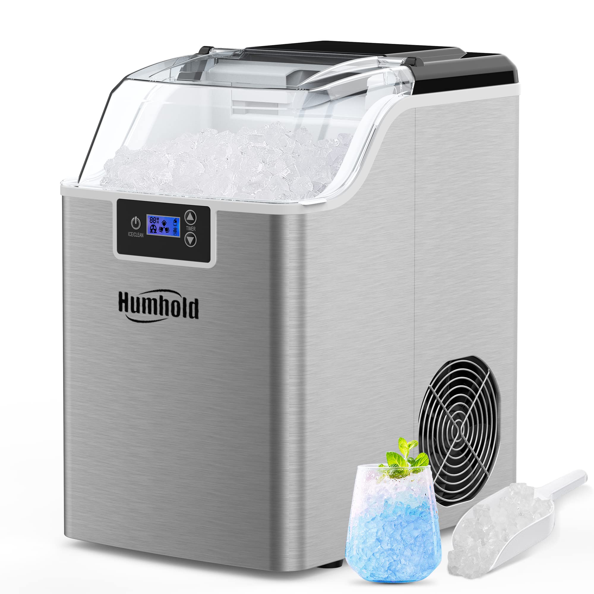 HUMHOLD Nugget Ice Maker Countertop, 44Lbs Pebble Ice Per Day, 24Hrs Preset Program with Automatic Self Cleaning Function, Mini Pellet Ice Cubes Maker Machine for Home/Kitchen/Office/RV