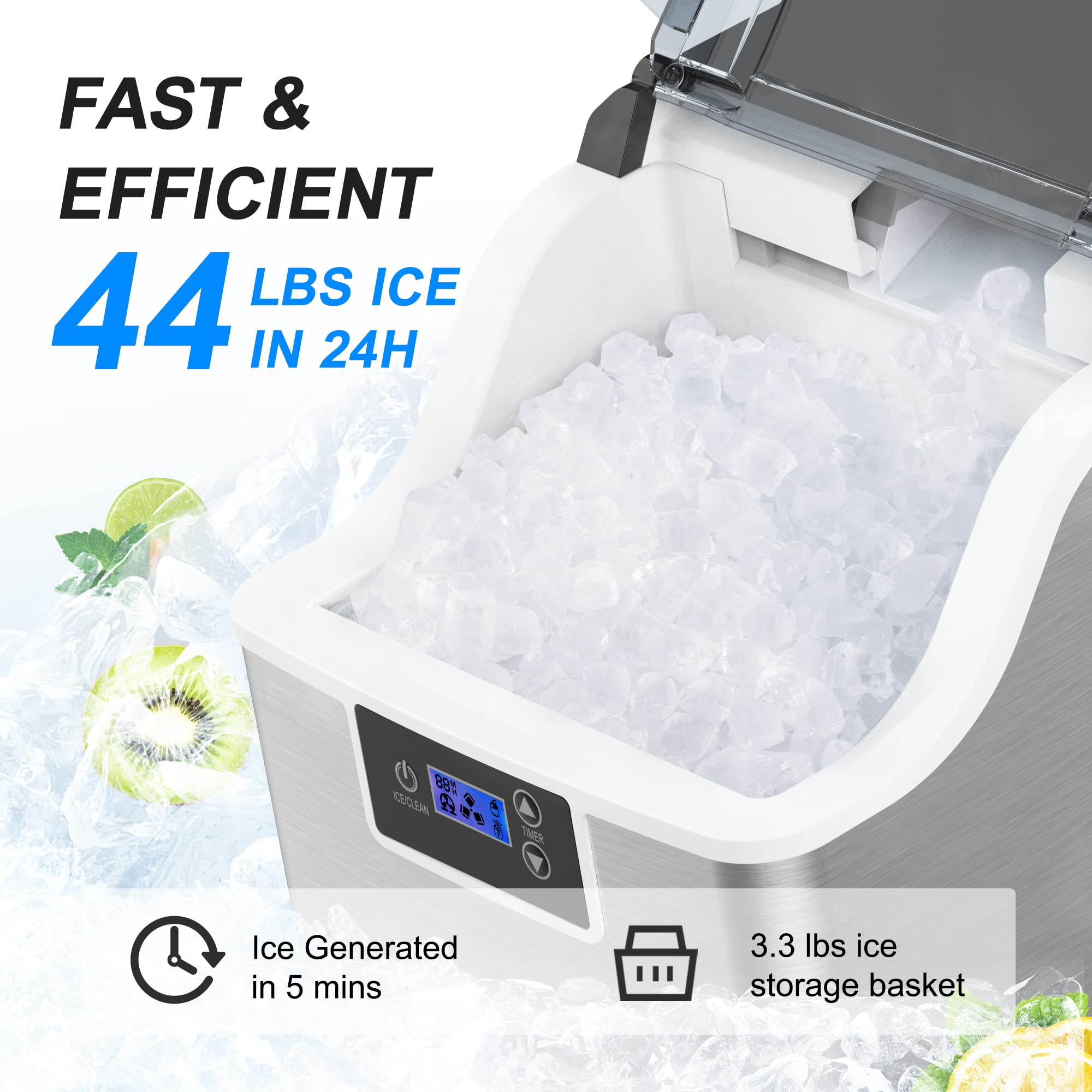 HUMHOLD Nugget Ice Maker Countertop, 44Lbs Pebble Ice Per Day, 24Hrs Preset Program with Automatic Self Cleaning Function, Mini Pellet Ice Cubes Maker Machine for Home/Kitchen/Office/RV